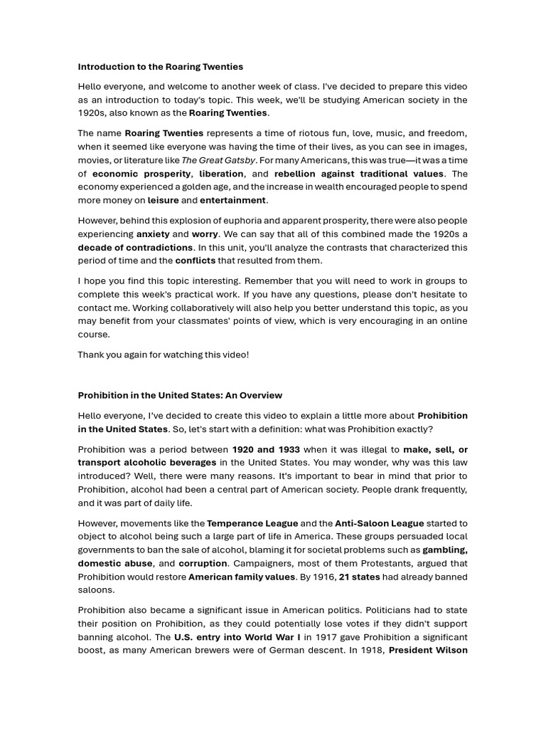 10 - S5 Introduction To The Roaring Twenties | PDF | Prohibition ...