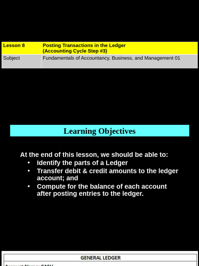 Lesson 08 Posting Transactions in The Ledger | PDF | Debits And Credits ...