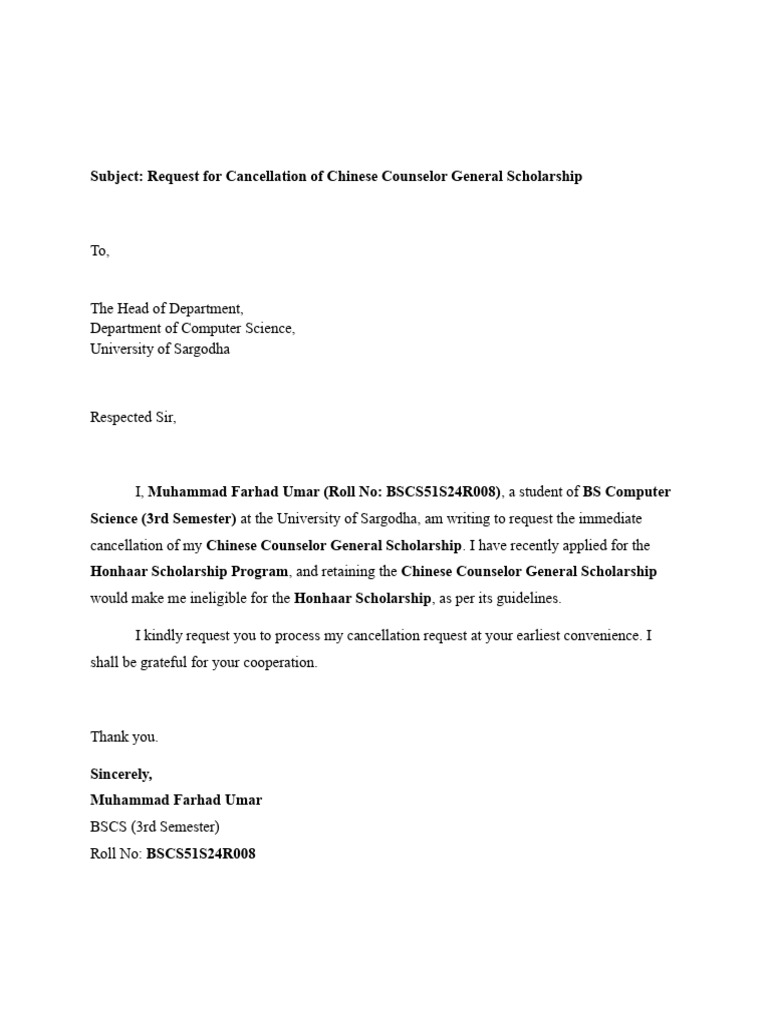 Scholarship Cancellation Request | PDF
