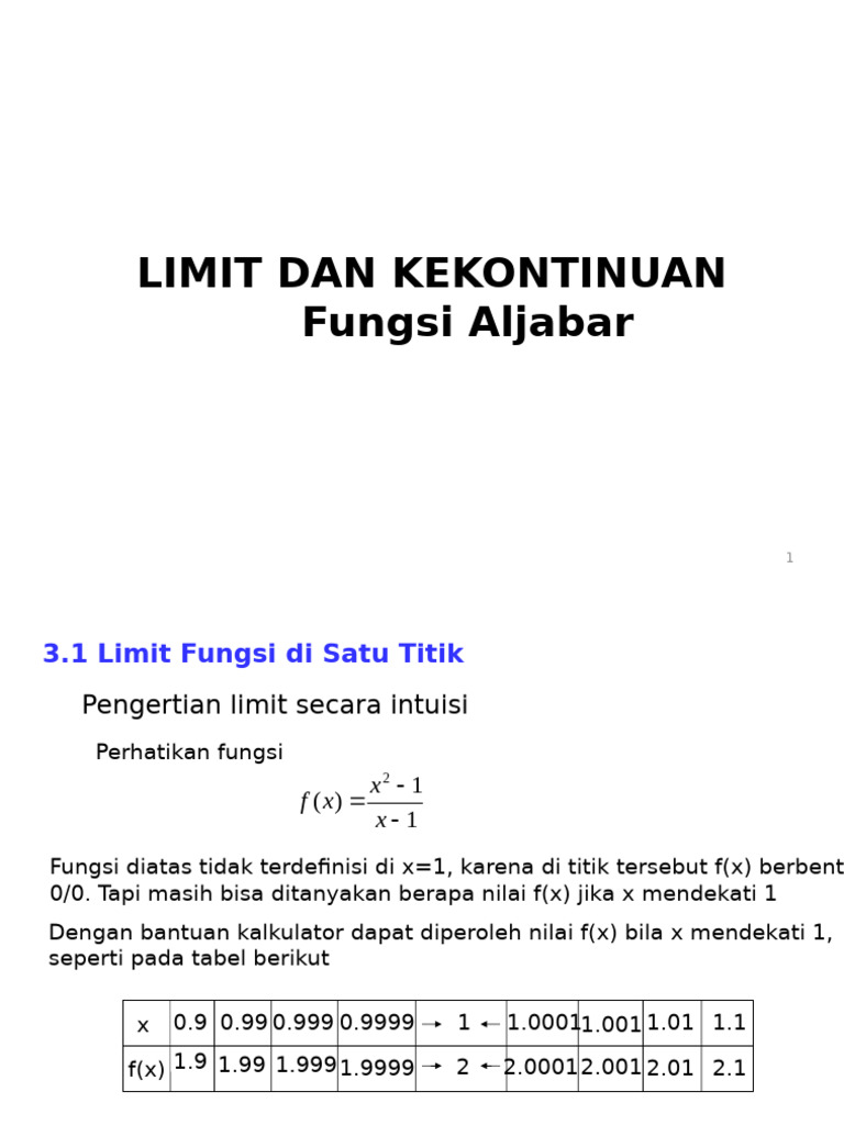 Limit Fungsi (1) Fungsi Aljabar | PDF