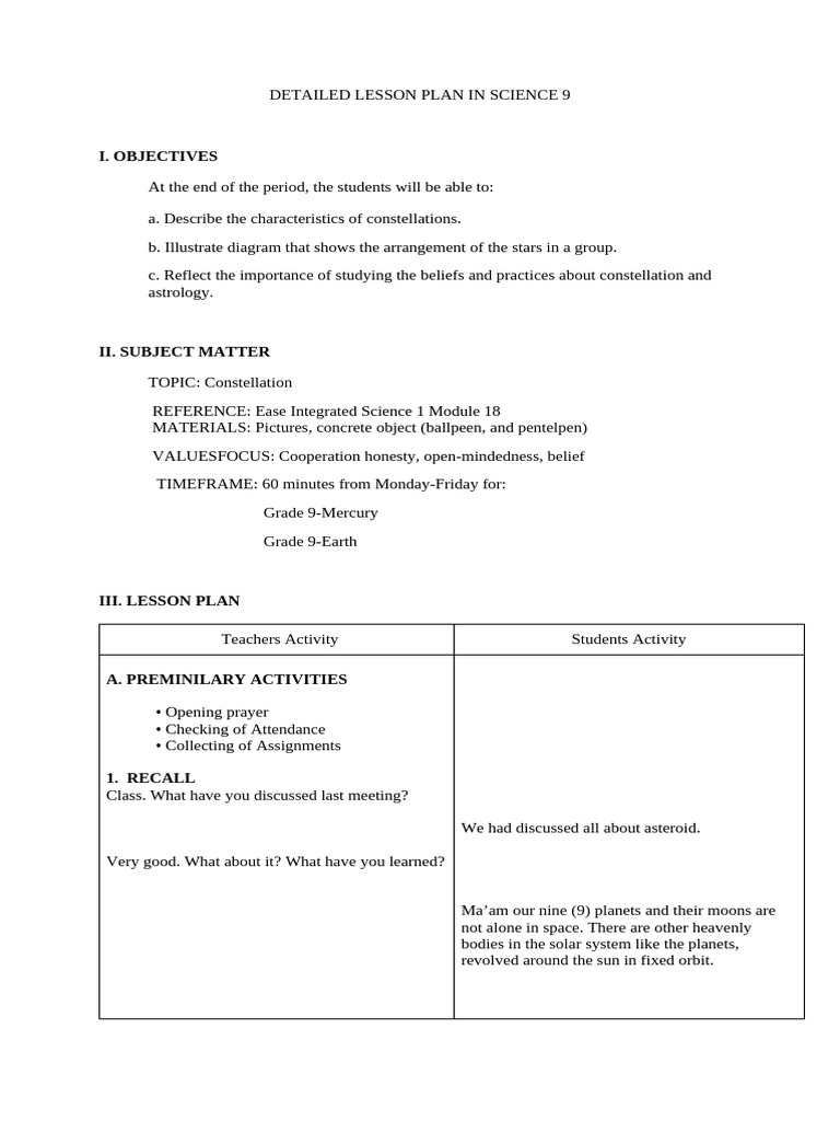 Grade 9 Science Lesson on Constellations | PDF | Astrological Sign | Stars