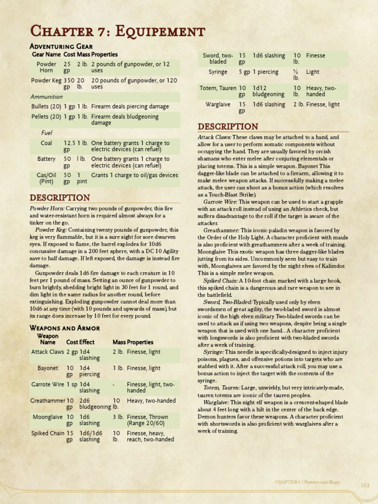 Adventuring Gear and Weapons Guide | PDF | Magician (Fantasy) | Ammunition