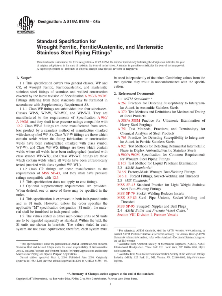 Astm A815 - Dss Sdss Fittings | PDF | Construction | Welding