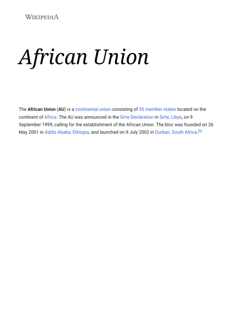 African Union - Wikipedia | PDF | African Union | New Partnership For ...