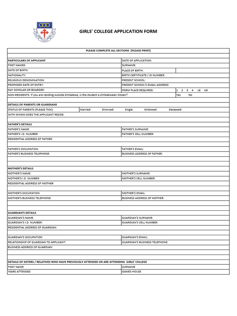 Girls' College Application Form | PDF | Identity Document | Social Institutions