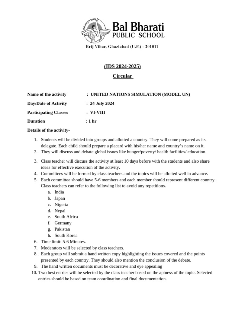 MODEL UN IDS Activity - Circular | PDF