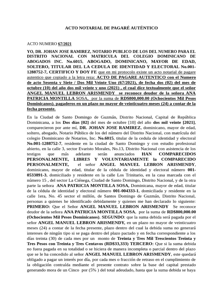 Acto Pagare Notarial Autentico Final | PDF | República Dominicana