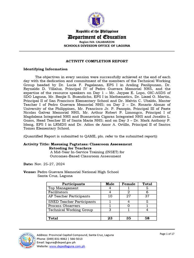 2024 Division Mid-Year Inset-AP Completion Report | PDF | Educational Assessment | Learning