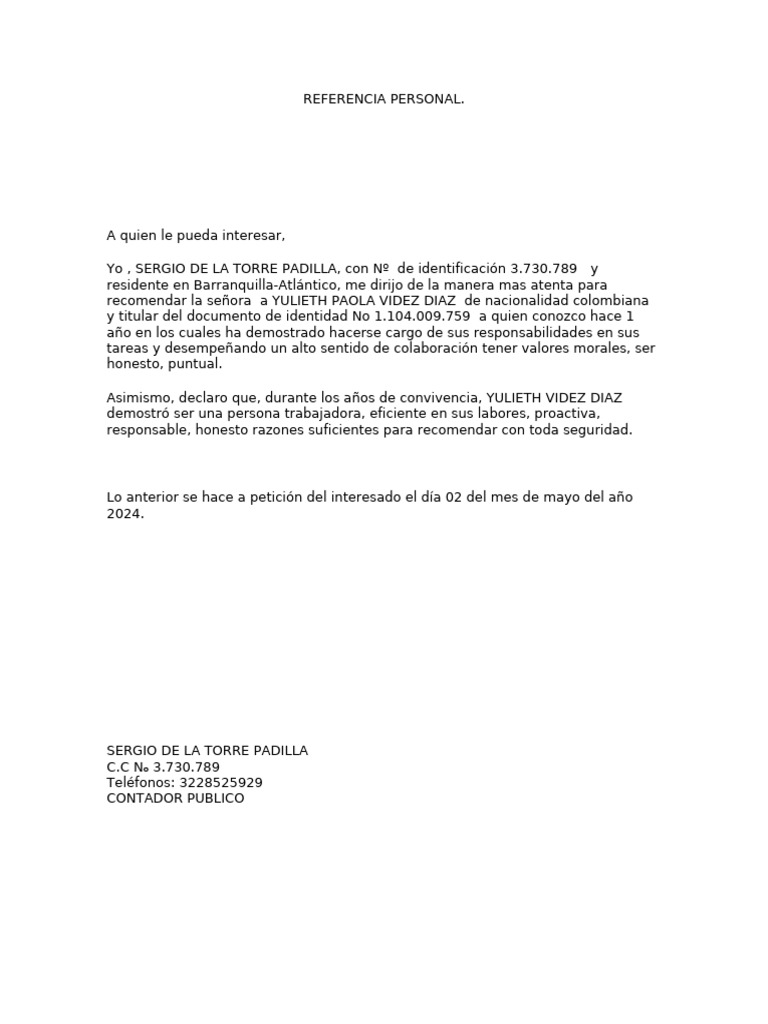 REFERENCIA PRESONAL | PDF