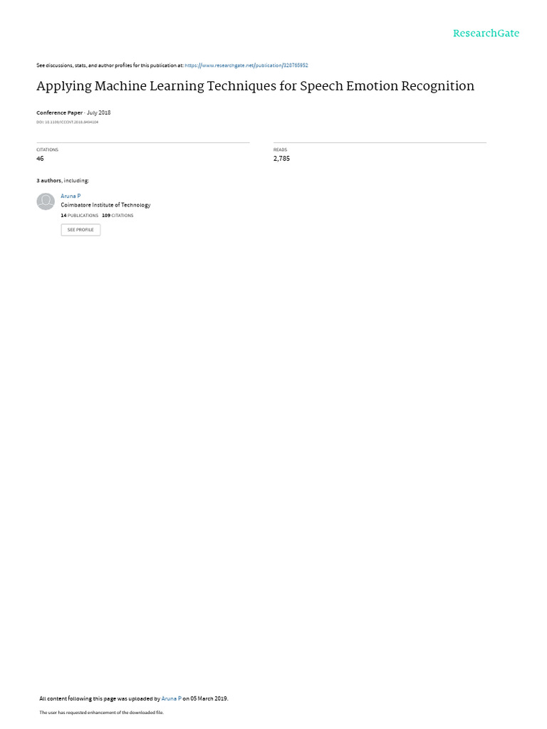 Applying Machine Learning Techniques For Speech Emotion Recognition | PDF | Machine Learning ...