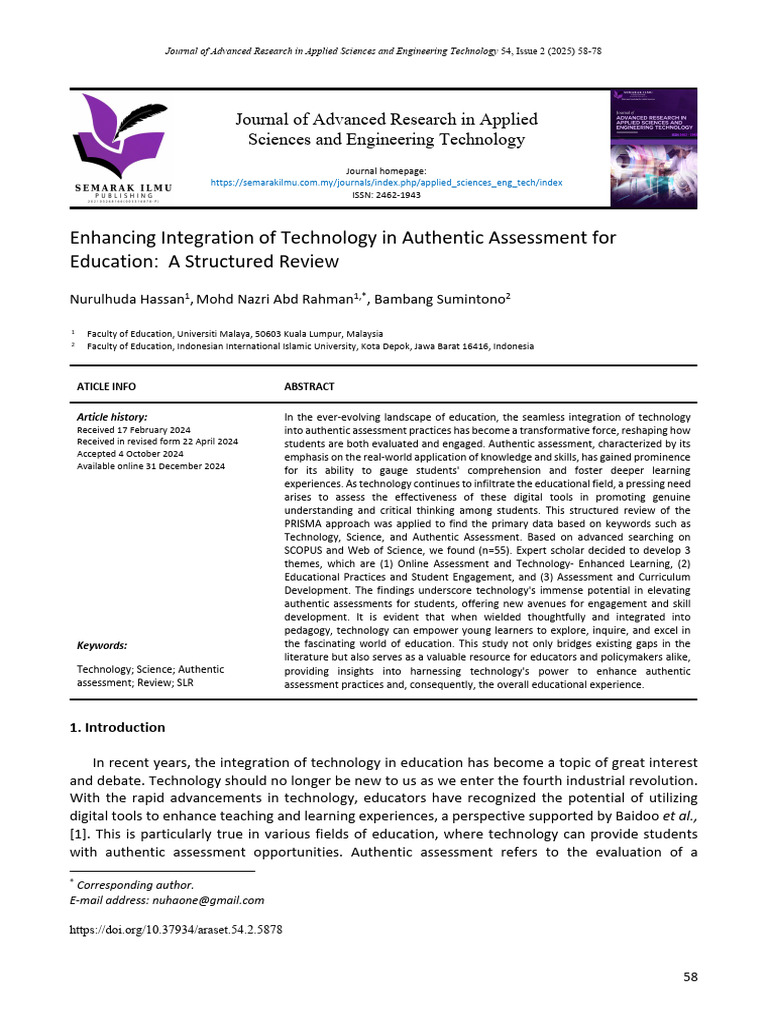 Enhancing Technology in Authentic Assessment | PDF | Systematic Review ...