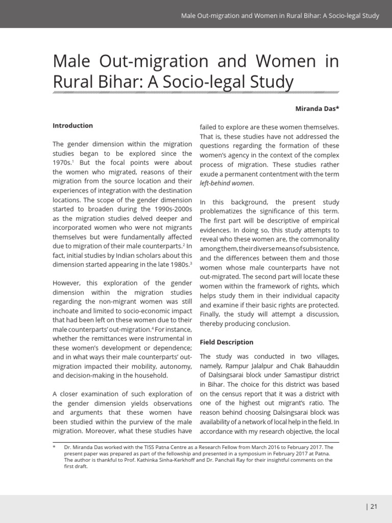 Impact of Male Migration on Bihar Women | PDF | Human Migration ...