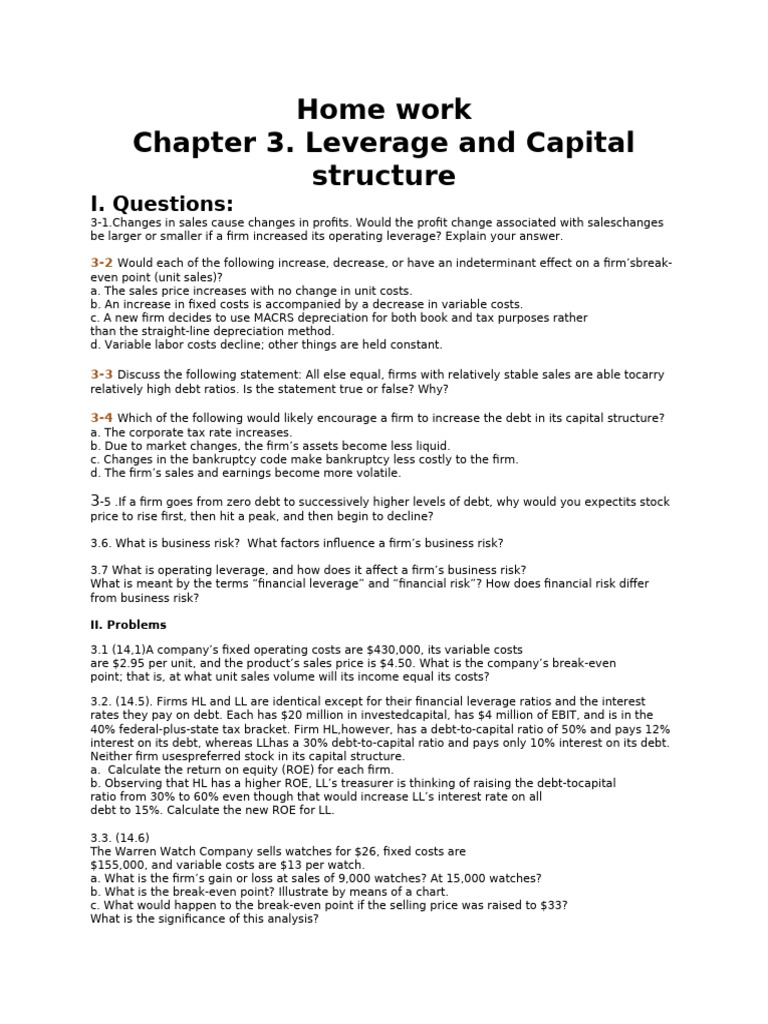 Chapter 3- Home work | PDF | Capital Structure | Leverage (Finance)