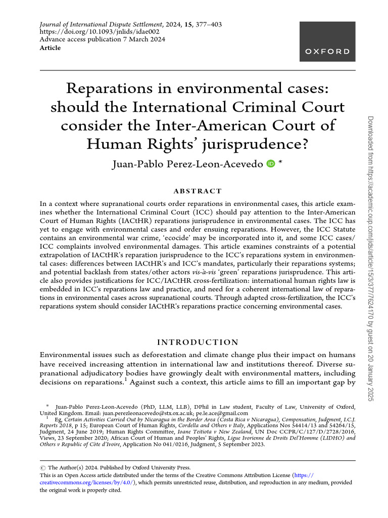 PEREZ 2024 - Reparations in Environmental Cases IACTHR | PDF ...