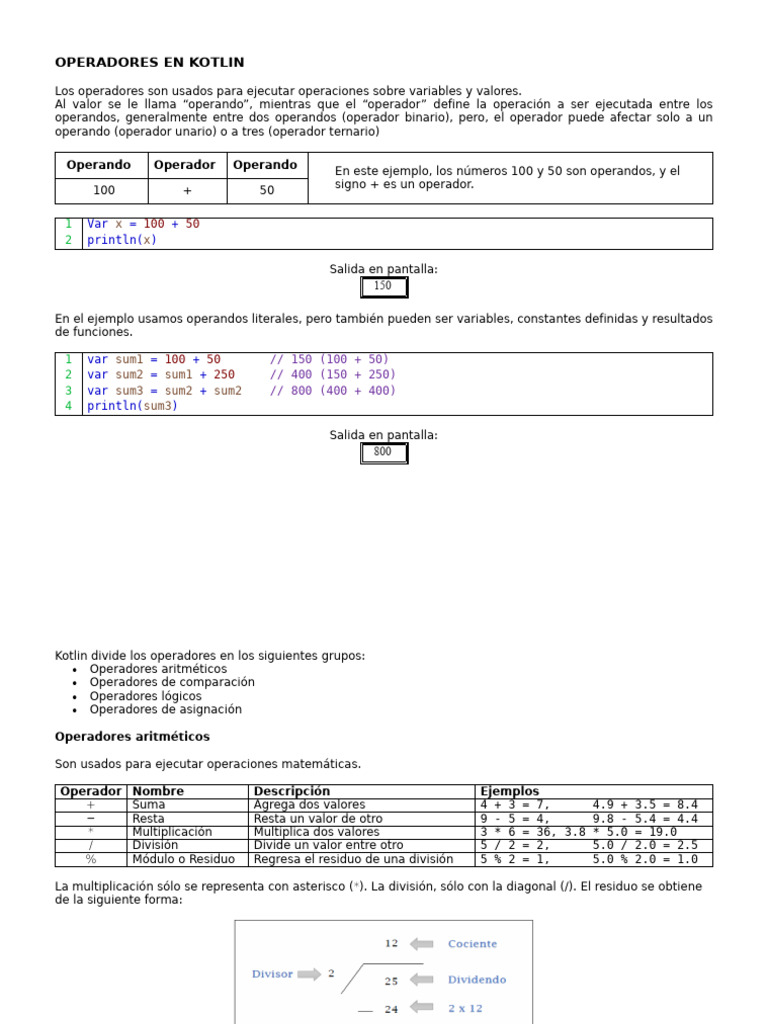 Guía de Operadores en Kotlin | PDF | Lógica | Matemática Elemental