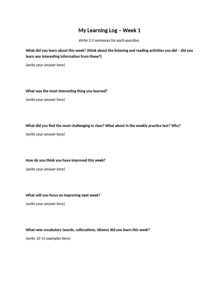 Weekly Learning Log | PDF