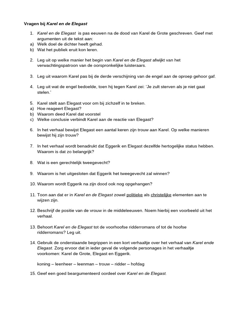 Karel Ende Elegast Vragen | PDF