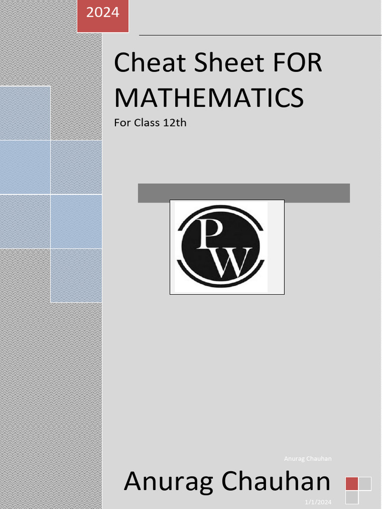 Cheatsheet Maths - Anurag Chauhan | PDF | Trigonometric Functions | Trigonometry
