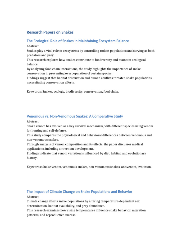 Snakes: Ecology, Venom, and Climate Impact | PDF