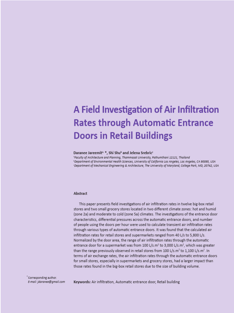 A Field Investigation of Air Infiltration Rates TH | PDF | Ventilation ...