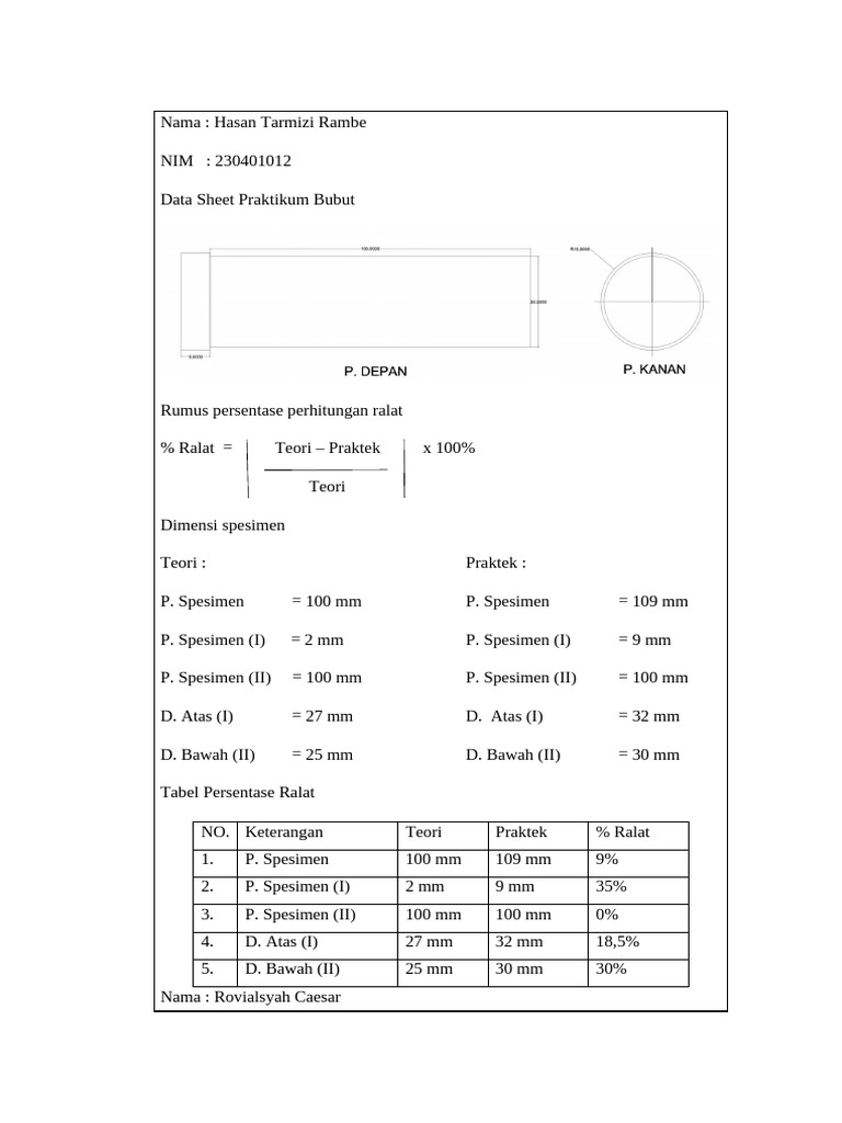 Data Sheet Bubut Dani | PDF