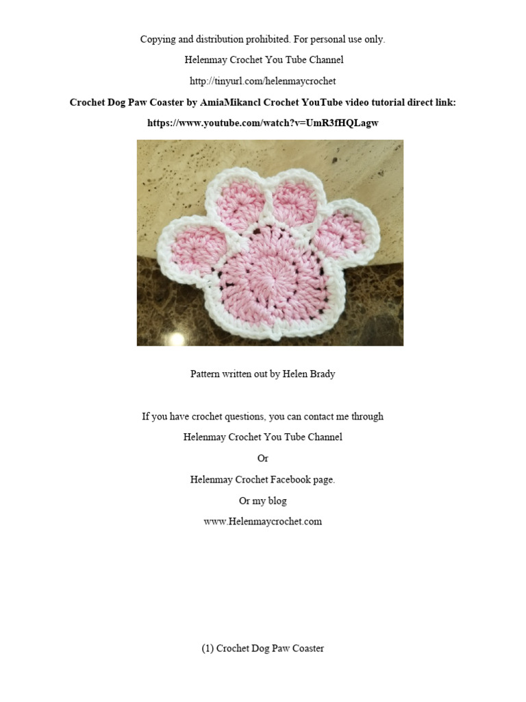 Crochet Dog Paw Coaster Pattern | PDF | Crochet | Textiles