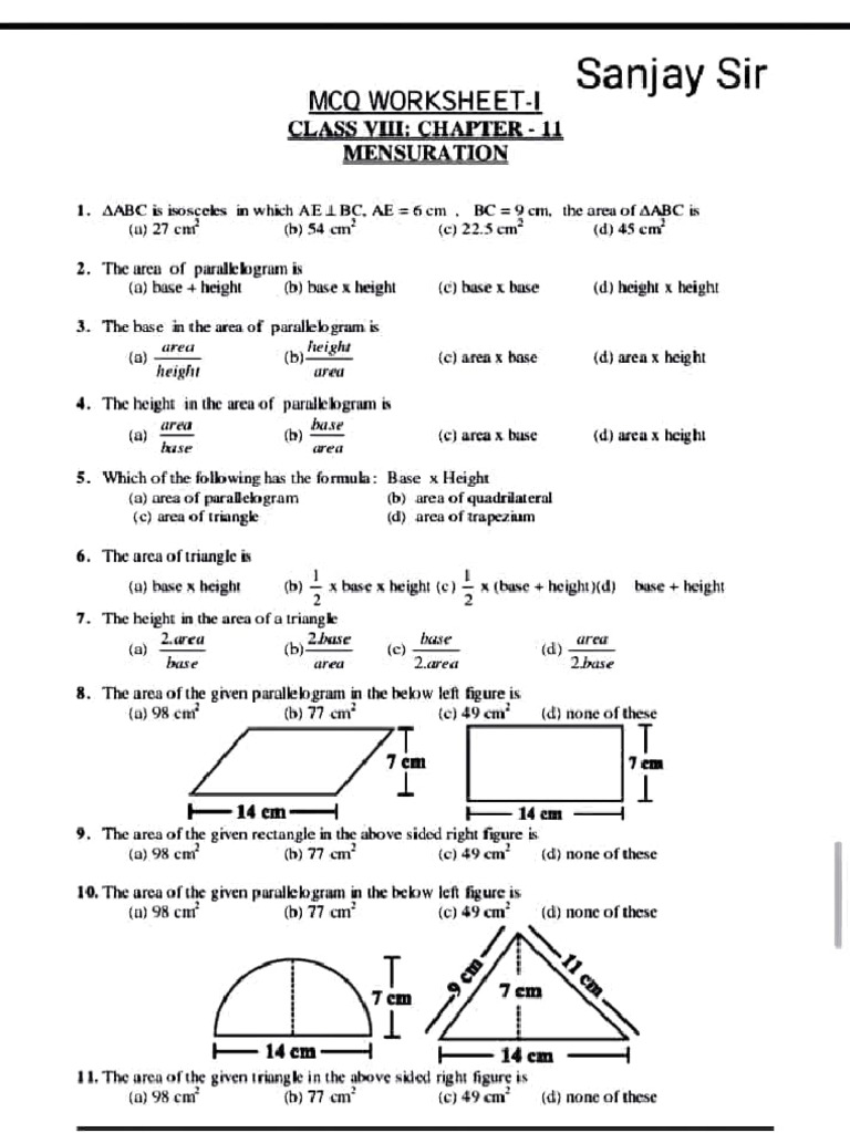 Mensuration Concepts and Problems for Class VII | PDF | Area | Length