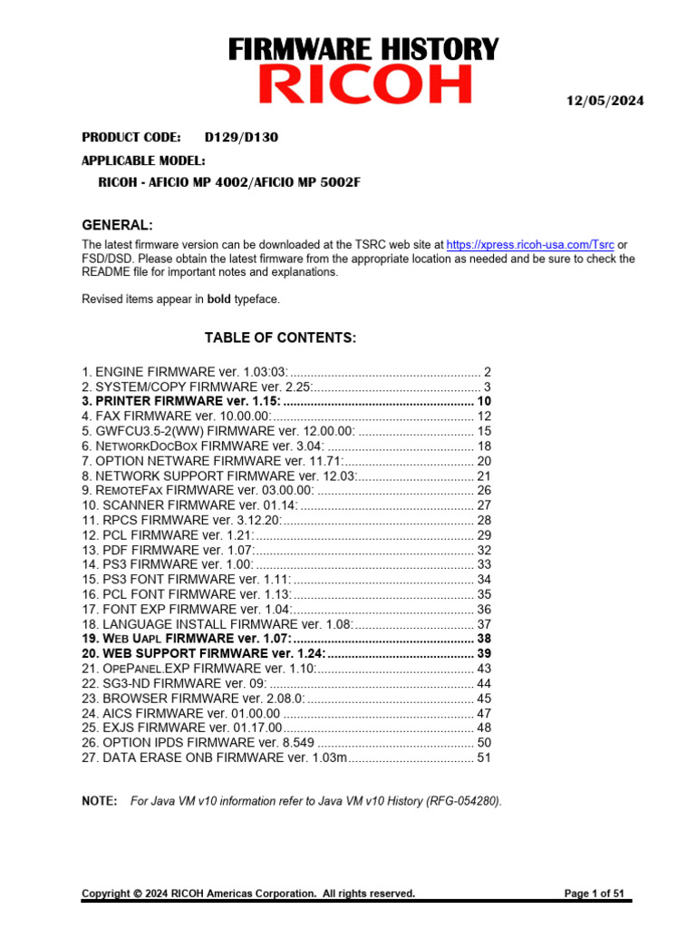 Rfg051522 D129 D130 Firmware History | PDF | Fax | World Wide Web