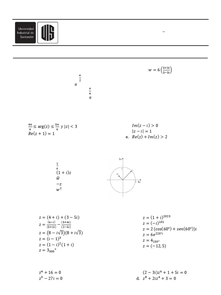 Taller 1 - Algebra | PDF | Número complejo | Análisis complejo