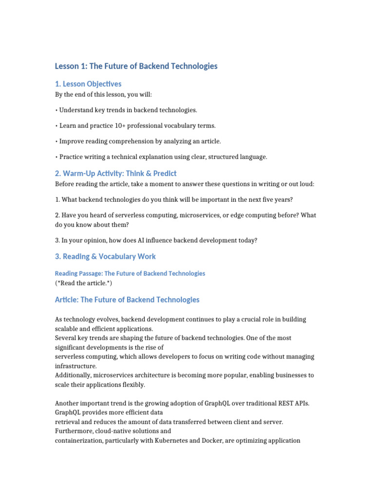 Lesson 1 Backend Technologies | PDF | Artificial Intelligence | Intelligence (AI) & Semantics