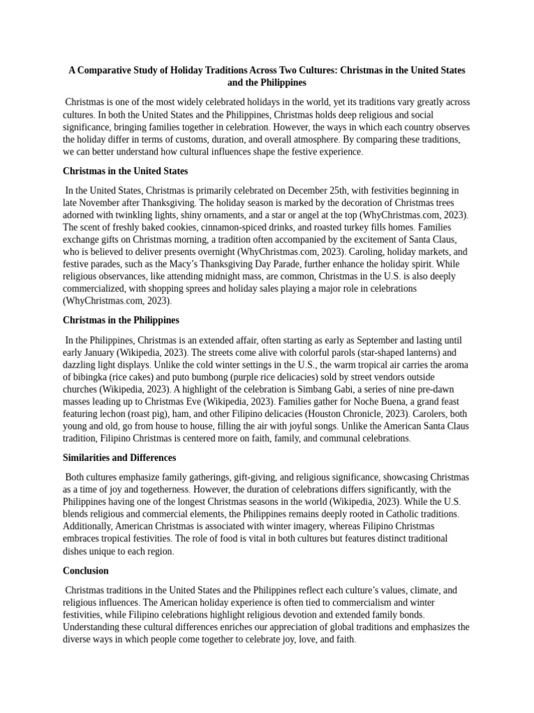 A Comparative Study of Holiday Traditions Across Two Cultures | PDF ...