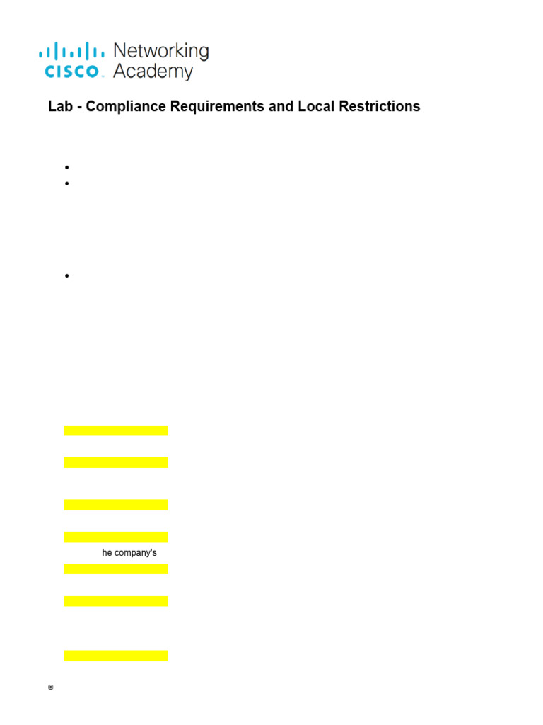 2.1.9 Lab - Compliance Requirements and Local Restrictions | PDF ...