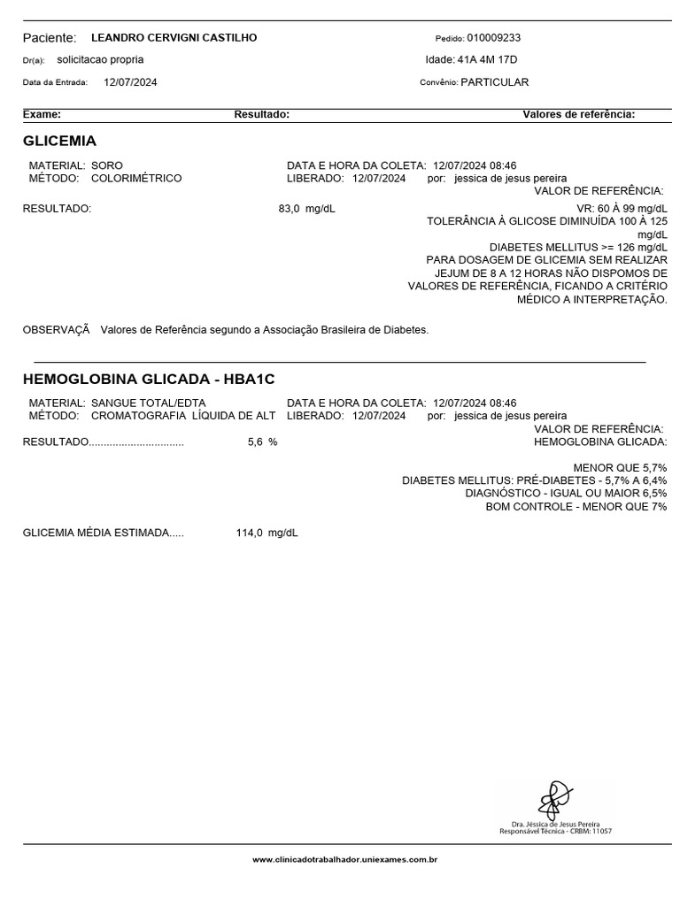 Glicemia e Hemoglobina Glicada de Leandro | PDF | Diabetes | Hematologia