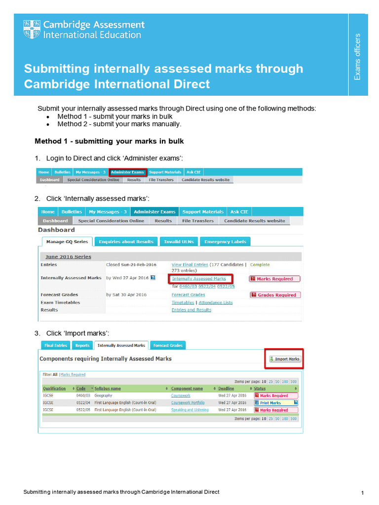 Submitting Internally Assessed Marks Through Cie Direct | PDF | Comma ...