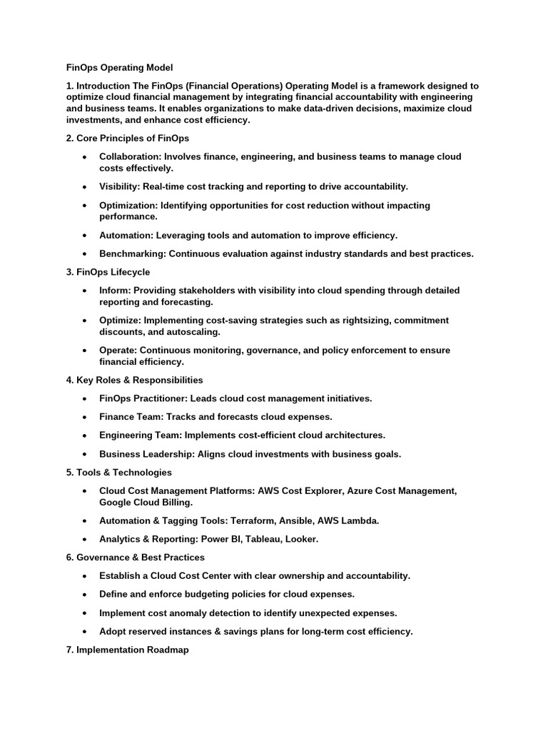 finops operating model | PDF | Governance | Cloud Computing
