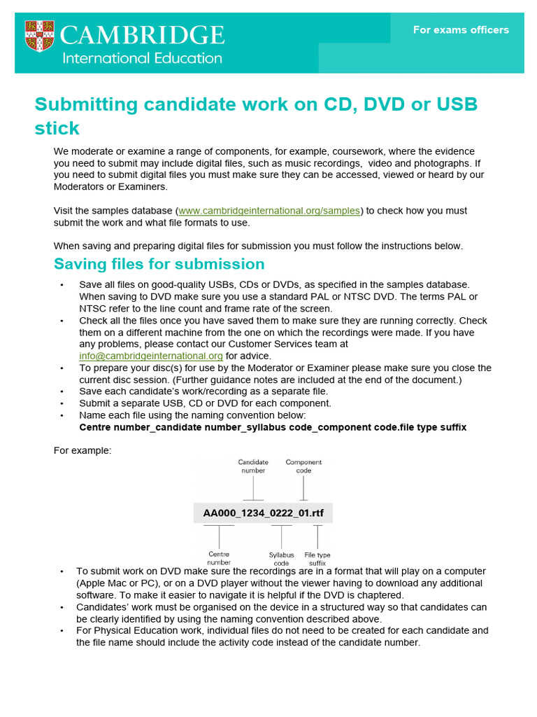 Submitting Candidate Work by CD DVD or Usb Stick | PDF | Dvd | Compact Disc
