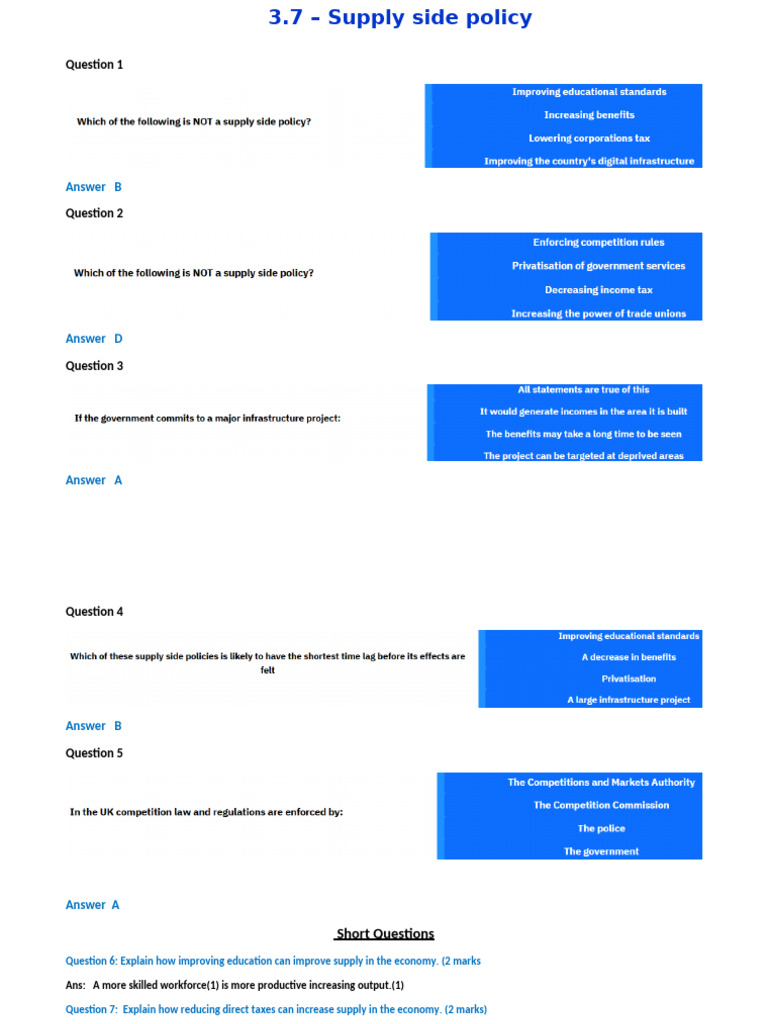 Evaluating Supply-Side Policy Effects | PDF | Supply Side Economics | Taxes