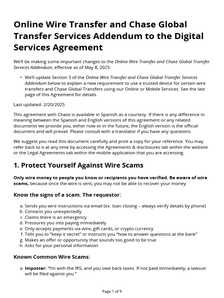 Chase Wire Transfer Service Updates | PDF | Exchange Rate | Legal Liability