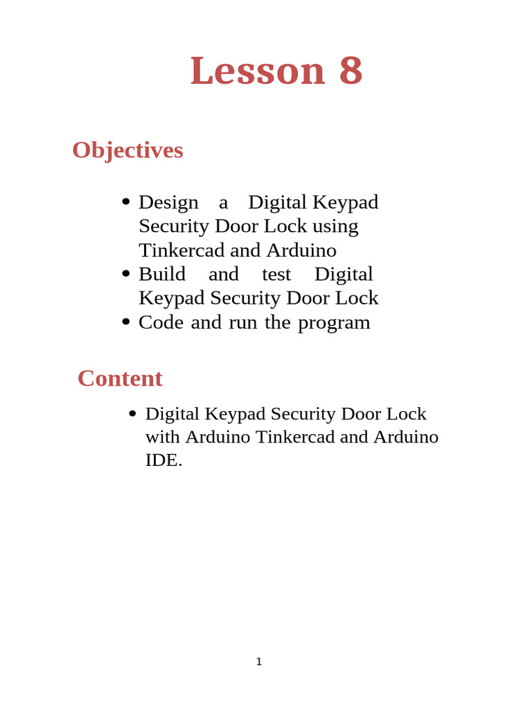 LESSON 8 Digital Keypad Door Lock System | PDF | Arduino | Computer ...