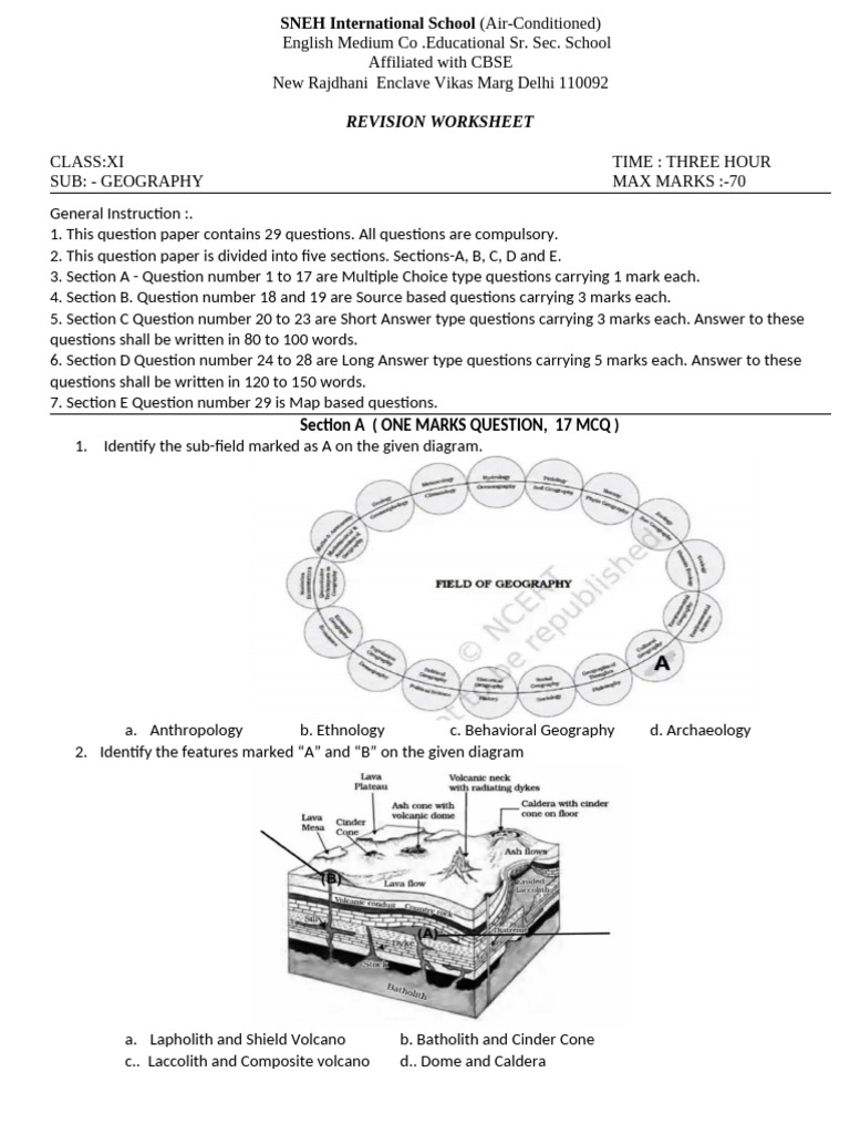 Class XI Geography Revision Worksheet | PDF | Forests | Oceans