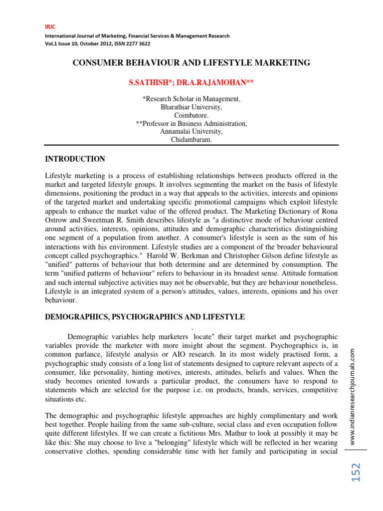 Consumer Behavior in Lifestyle Marketing | PDF | Marketing | Target ...