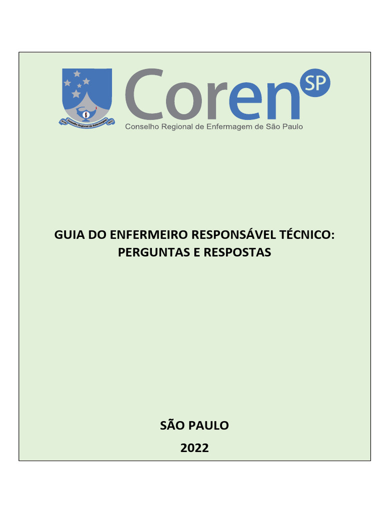 Guia do Enfermeiro Responsável Técnico | PDF | Enfermagem | Gestão de ...