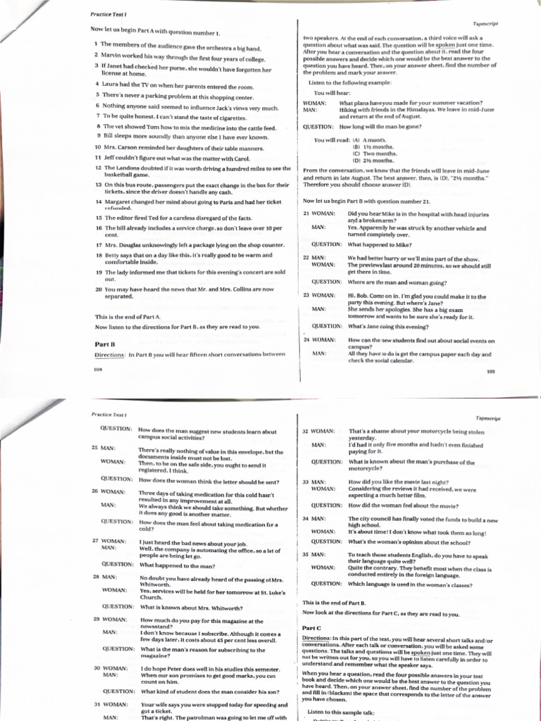 KISI-KISI TOEFL SECTION 1 LISTENING TRANSCRIPT | PDF