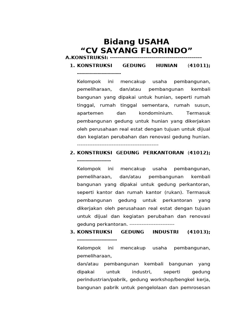 BIDANG USHA CV. SAYANG FLORINDO | PDF