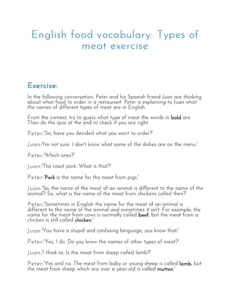 English Food Vocabulary | PDF | Foods | Cuisine