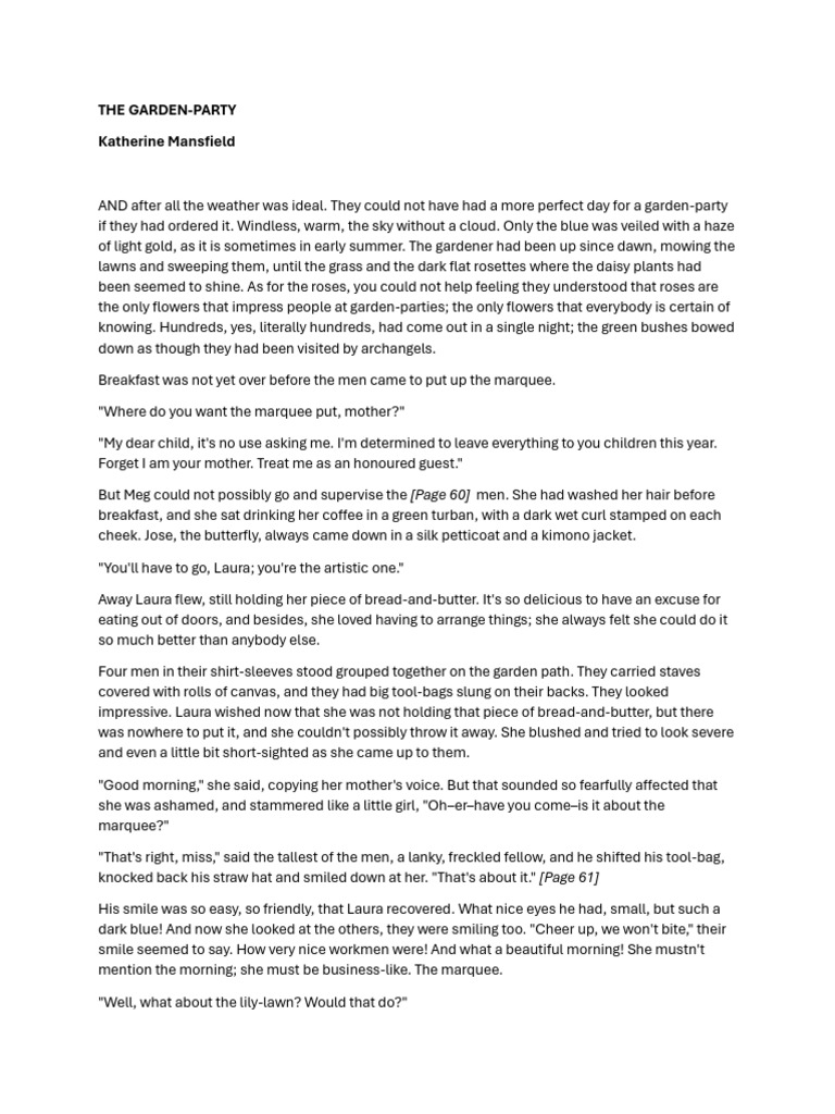 The Garden Party by Katherine Mansfield | PDF