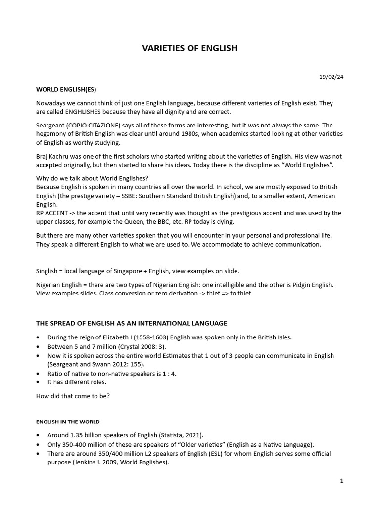 Varieties of English - DEF | PDF | English Language | English As A ...