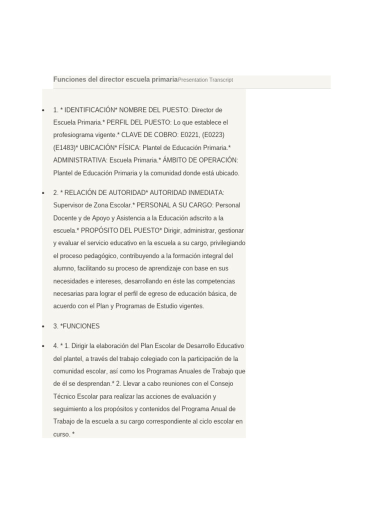 Funciones del Director de Escuela Primaria | PDF | Educación primaria ...