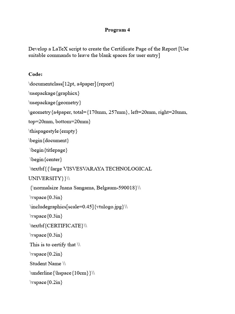 Latex Lab Experiment 4 | PDF