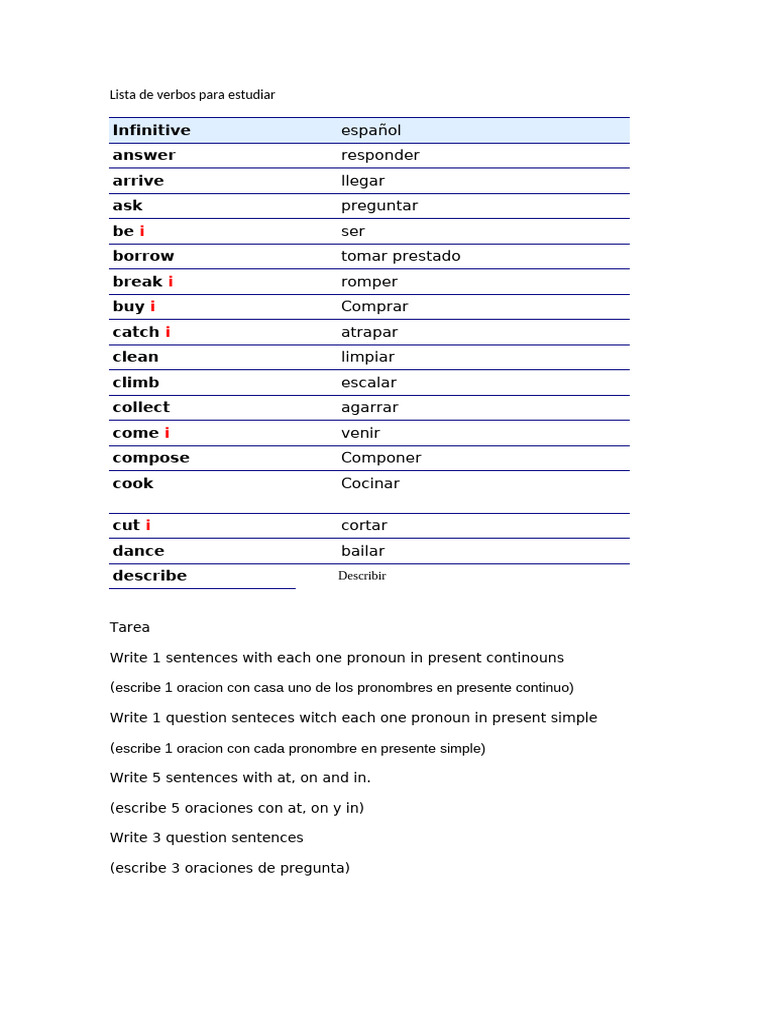 Lista de Verbos para Estudiar | PDF